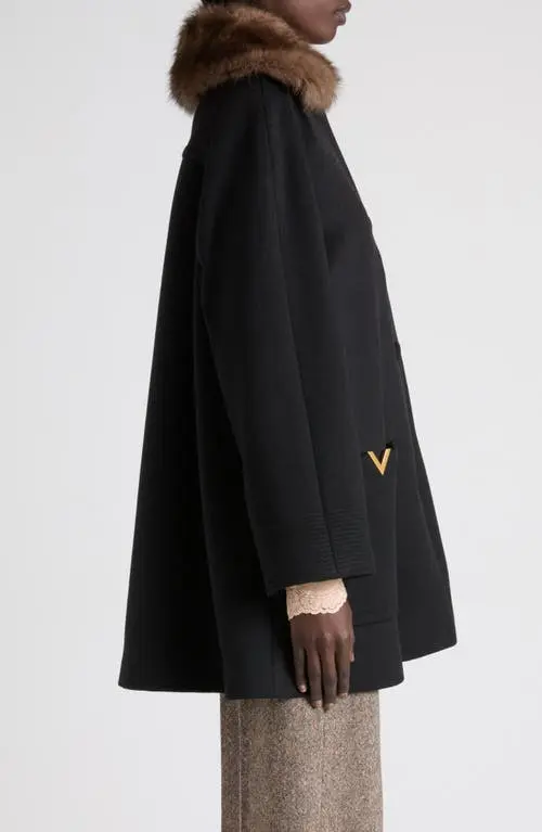 Valentino Garavani Genuine Shearling Collar Wool Coat