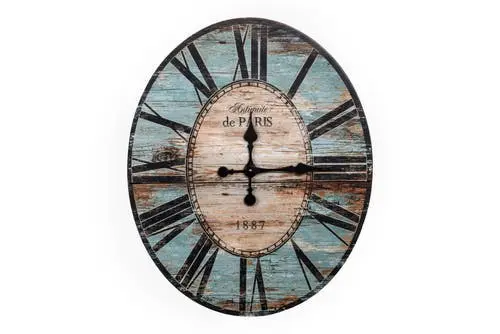 STORIED HOME Decorative Oval Wood Wall Clock With Distressed Finish - Blue
