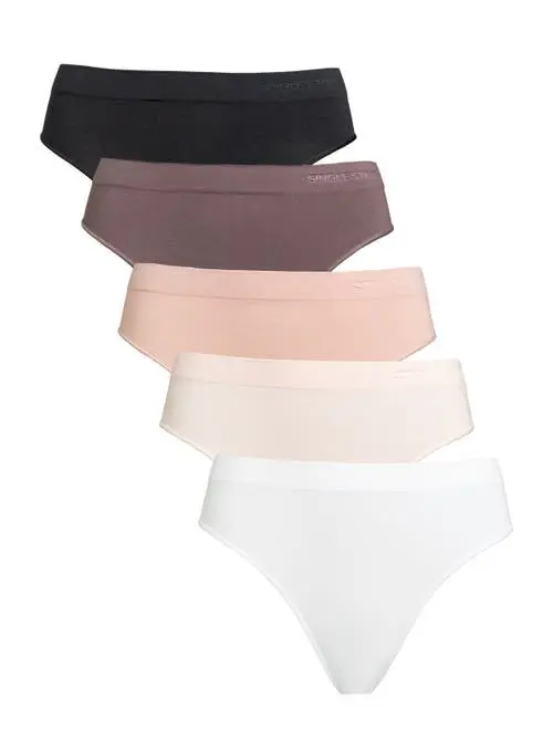 SINGLE STITCH Seamless Modal Blend Thong 5-pack - Black White Neutral