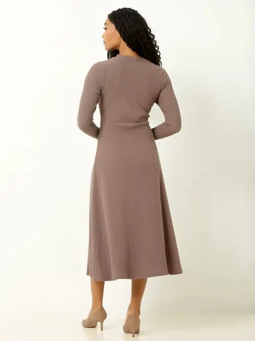 SINGLE STITCH Ribbed Knit Midi Dress - Deep Taupe