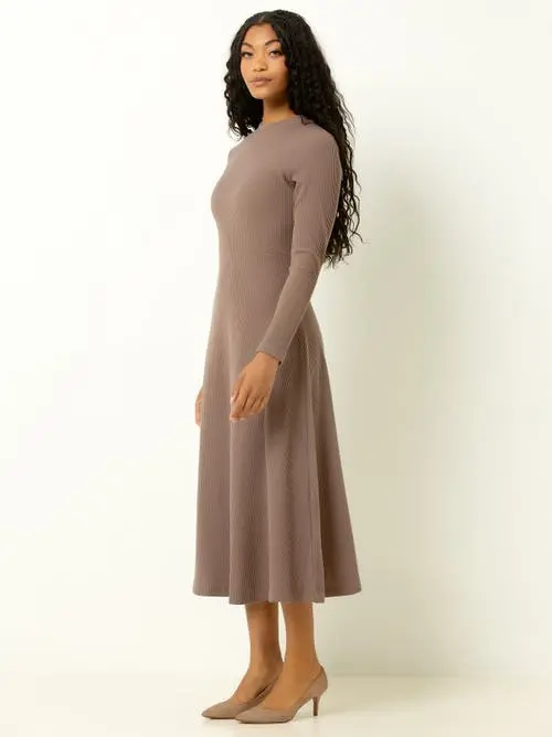 SINGLE STITCH Ribbed Knit Midi Dress - Deep Taupe