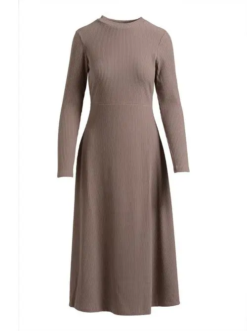 SINGLE STITCH Ribbed Knit Midi Dress - Deep Taupe