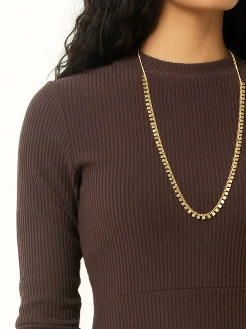 SINGLE STITCH Ribbed Knit Midi Dress - Mahogany