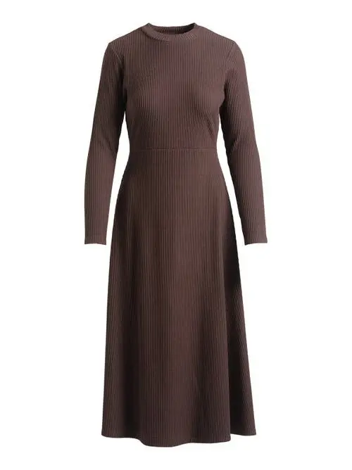 SINGLE STITCH Ribbed Knit Midi Dress - Mahogany