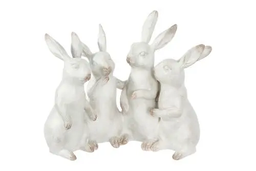 STORIED HOME Washed Polyresin Bunny Rabbit Quartet - White