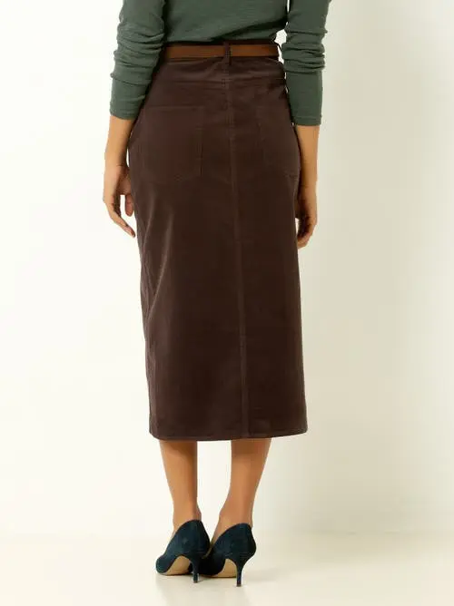 SINGLE STITCH Corduroy Midi Skirt - Chocolate