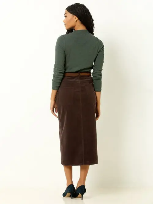 SINGLE STITCH Corduroy Midi Skirt - Chocolate