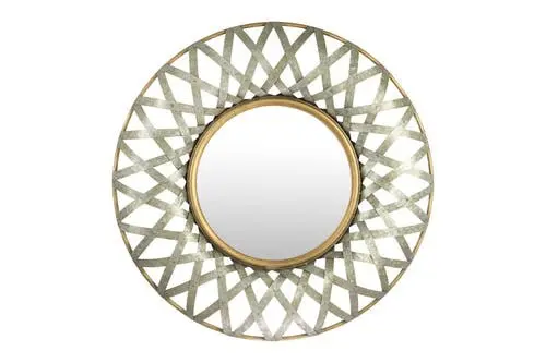 STORIED HOME Round 2 Tone Metal Framed Wall Mirror - Gold
