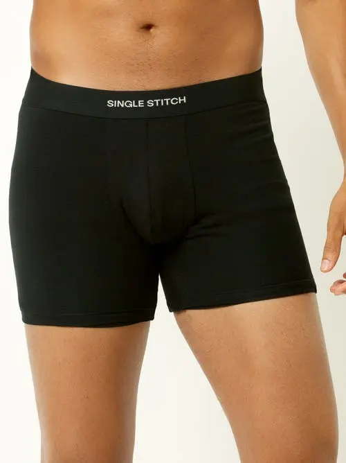 SINGLE STITCH Cotton Modal Boxer Brief 4-pack - Black Blue Gray