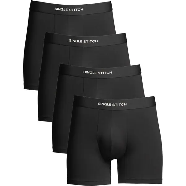 SINGLE STITCH Cotton Modal Boxer Brief 4-pack - Black
