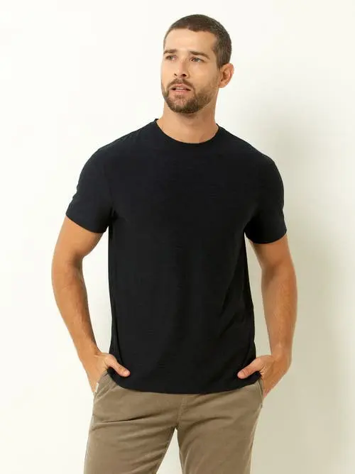 SINGLE STITCH Premium Crew Neck T-shirt - Deep Navy