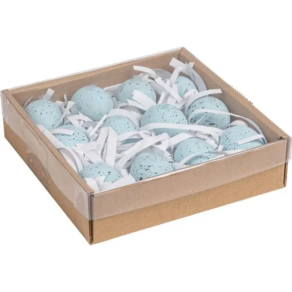 STORIED HOME Boxed Set Of 12 Speckled Ceramic Robin Eggs - Blue