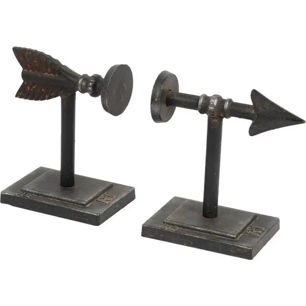 STORIED HOME Decorative Cast Metal Arrow Bookends, Bronze - Brown