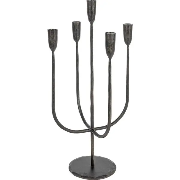 STORIED HOME Round Hand-forged 5 Taper Metal Candelabra - Black