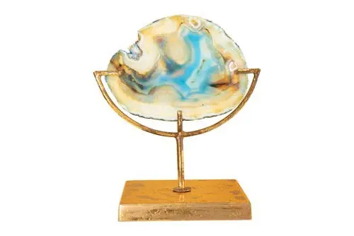 STORIED HOME Decorative Agate Slice Accent On Metal Stand