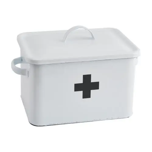 STORIED HOME Enameled Metal First Aid Box With Lid And Swiss Cross - White