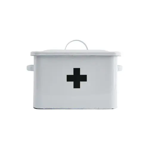 STORIED HOME Enameled Metal First Aid Box With Lid And Swiss Cross