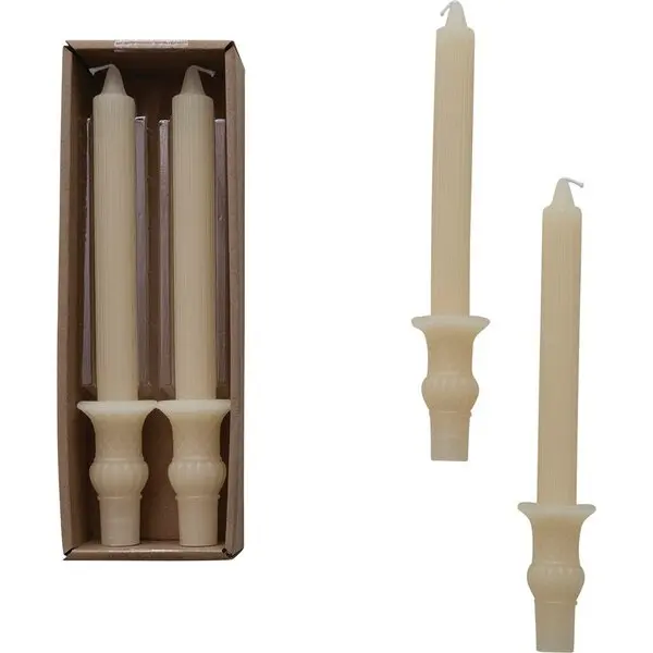 STORIED HOME Tall Unscented Taper Candles, Cream - Ivory