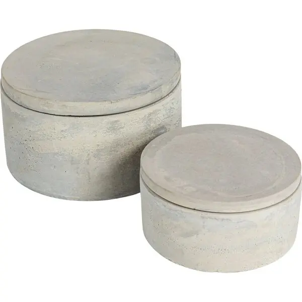 STORIED HOME Round Decorative Cement Storage With Lids - Grey