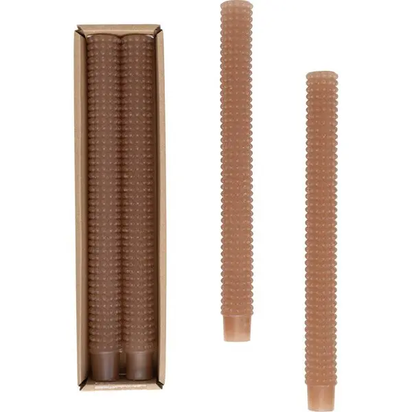 STORIED HOME Unscented Hobnail Taper Candles In Box, Set Of 2 - Brown