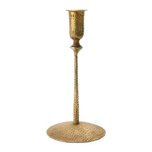STORIED HOME Hand-forged Hammered Metal Taper Holder - Brass