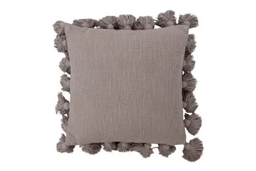 STORIED HOME Woven Cotton Slub Pillow With Tassels - Grey