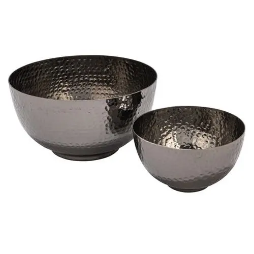 STORIED HOME Round Hammered Metal Bowls, Set Of 2 Sizes - Silver