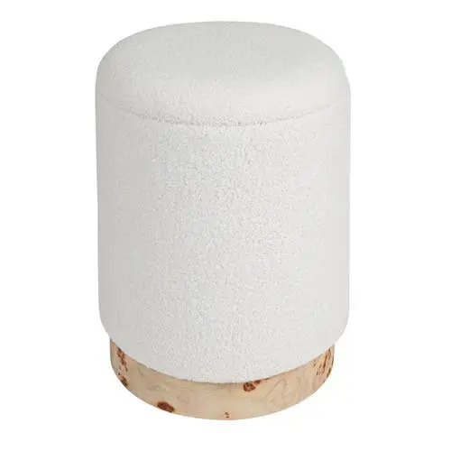 STORIED HOME Round Boucle Upholstered Storage Stool With Removeable Lid - Cream