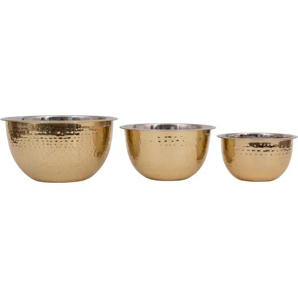 STORIED HOME Transitional Hammered Stainless Steel Bowls, Finish - Gold
