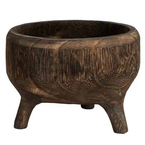 STORIED HOME Rustic Paulownia Footed Wood Bowl