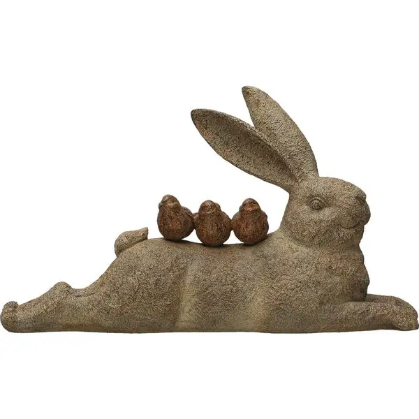 STORIED HOME Decorative Resting Rabbit With Birds Figurine - Brown