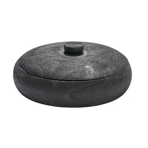 STORIED HOME Decorative Paulownia Wood Container With Lid - Black