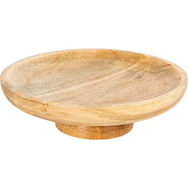 STORIED HOME Round Mango Wood Footed Bowl Cake Stand - Natural