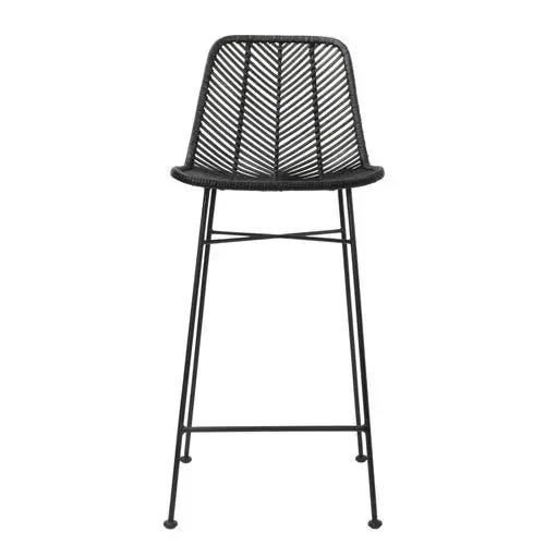 STORIED HOME Chic Rattan Bar Stool With Metal Frame