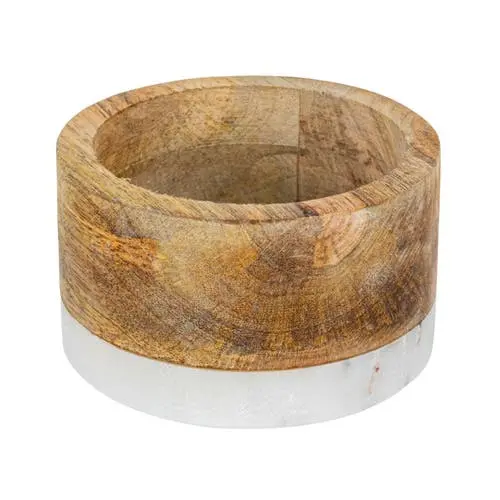 STORIED HOME Mango Wood And Marble Bottle Holder - Brown