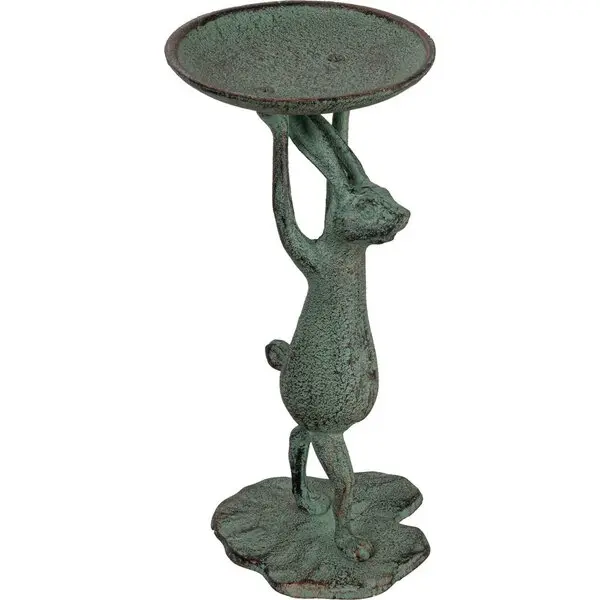 STORIED HOME Cast Iron Rabbit Pillar Candle Holder - Green