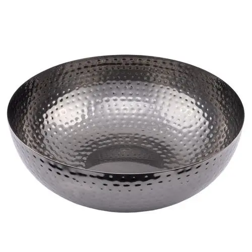 STORIED HOME Round Hammered Metal Bowl - Silver