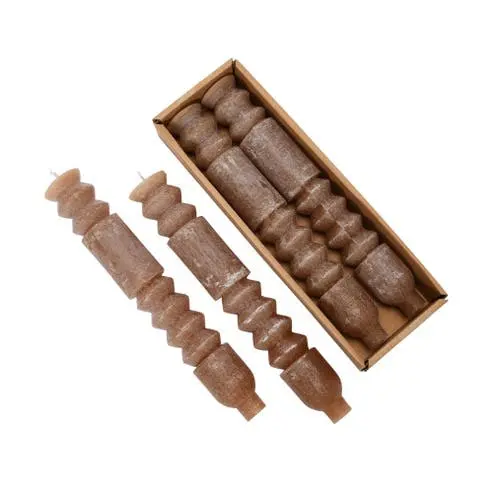 STORIED HOME Unscented Taper Candles In Box, Set Of 2 - Brown