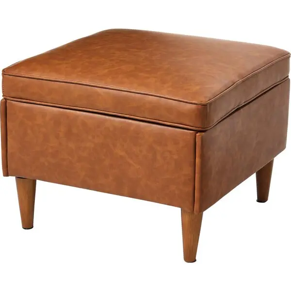 STORIED HOME Atley Upholstered Modern Ottoman With Storage And Solid Wood Legs - Brown