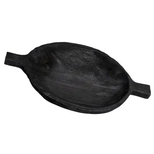 STORIED HOME Paulownia Wood Decorative Tray - Black