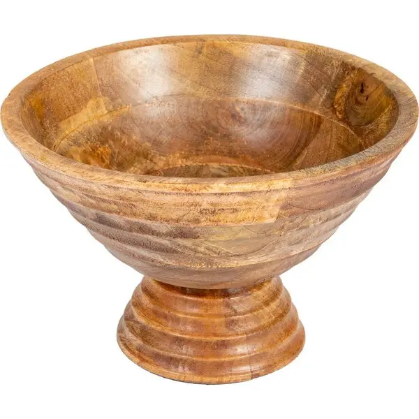 STORIED HOME Boho Wood Pedestal Serving Bowl