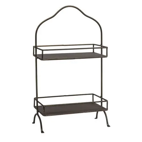 STORIED HOME Decorative Metal 2 Tier Tray With Handle - Black