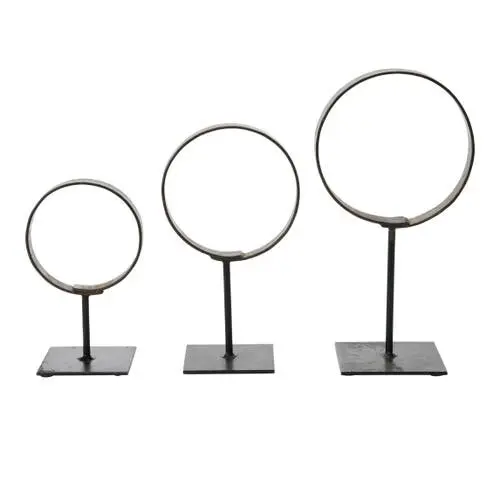 STORIED HOME Decorative Modern Found Metal Rings On Stands - Black