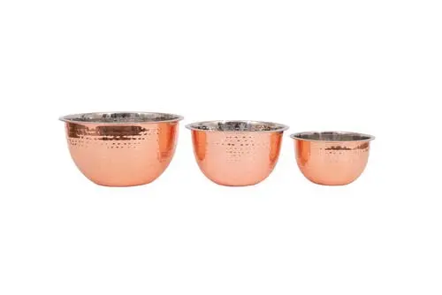 STORIED HOME Hammered Stainless Steel Bowls In Copper Finish - Bronze