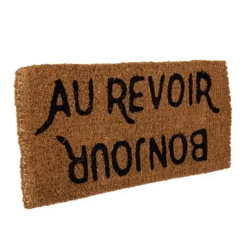 STORIED HOME Bonjour/au Revoir" Rectangle Coir Doormat - Natural