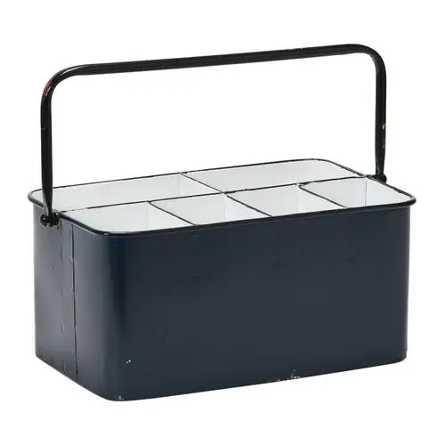 STORIED HOME Distressed Metal Storage Caddy With 6 Compartments And Handle - Blue