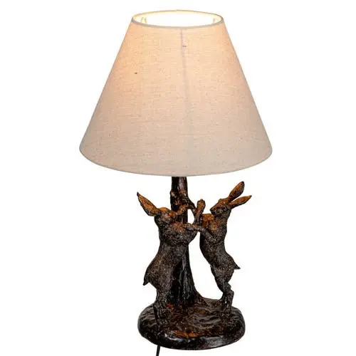 STORIED HOME Bunny Rabbit Table Lamp With Linen Empire Shade - Brown