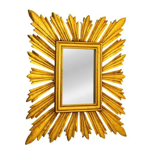 STORIED HOME Sunburst Rectangular Wall Mirror - Gold