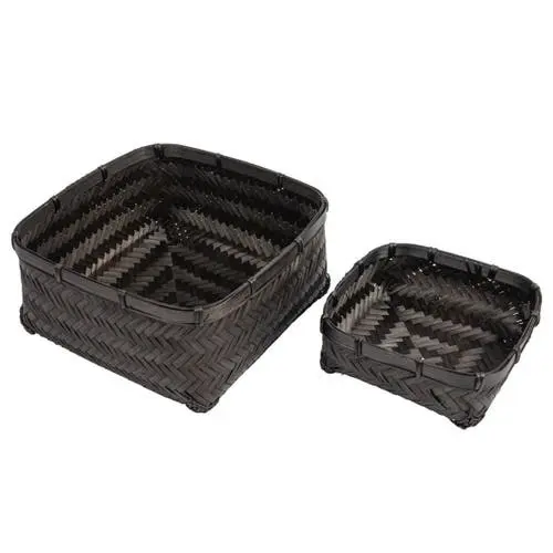 STORIED HOME Wood & Water Hyacinth Baskets - Black