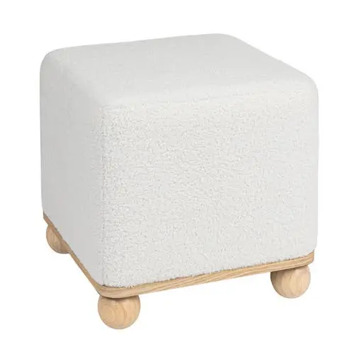 STORIED HOME Square Boucle Upholstered Ottoman - Cream